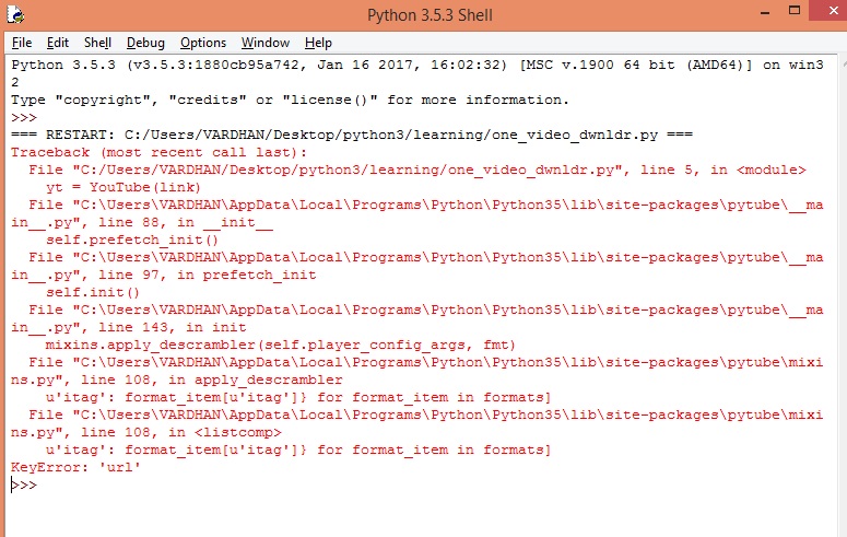 KeyError: 'url' · Issue #539 · pytube/pytube · GitHub