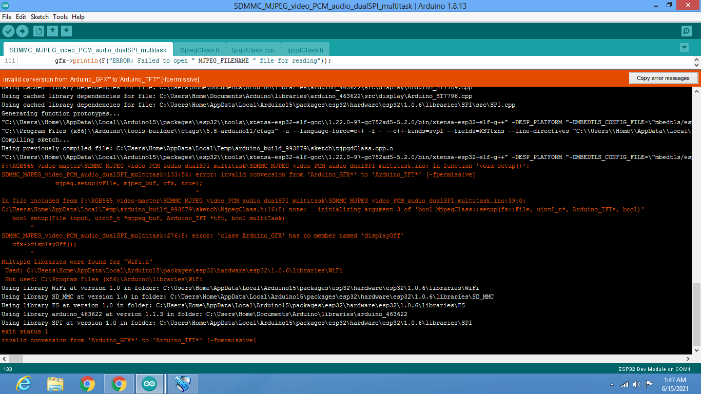 Invalid conversion · Issue #64 · moononournation/Arduino_GFX · GitHub