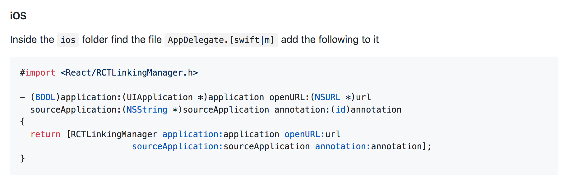 iOS: AppDelegate application:openURL:sourceApplication:annotation: deprecated (RN 0.59.4 ...