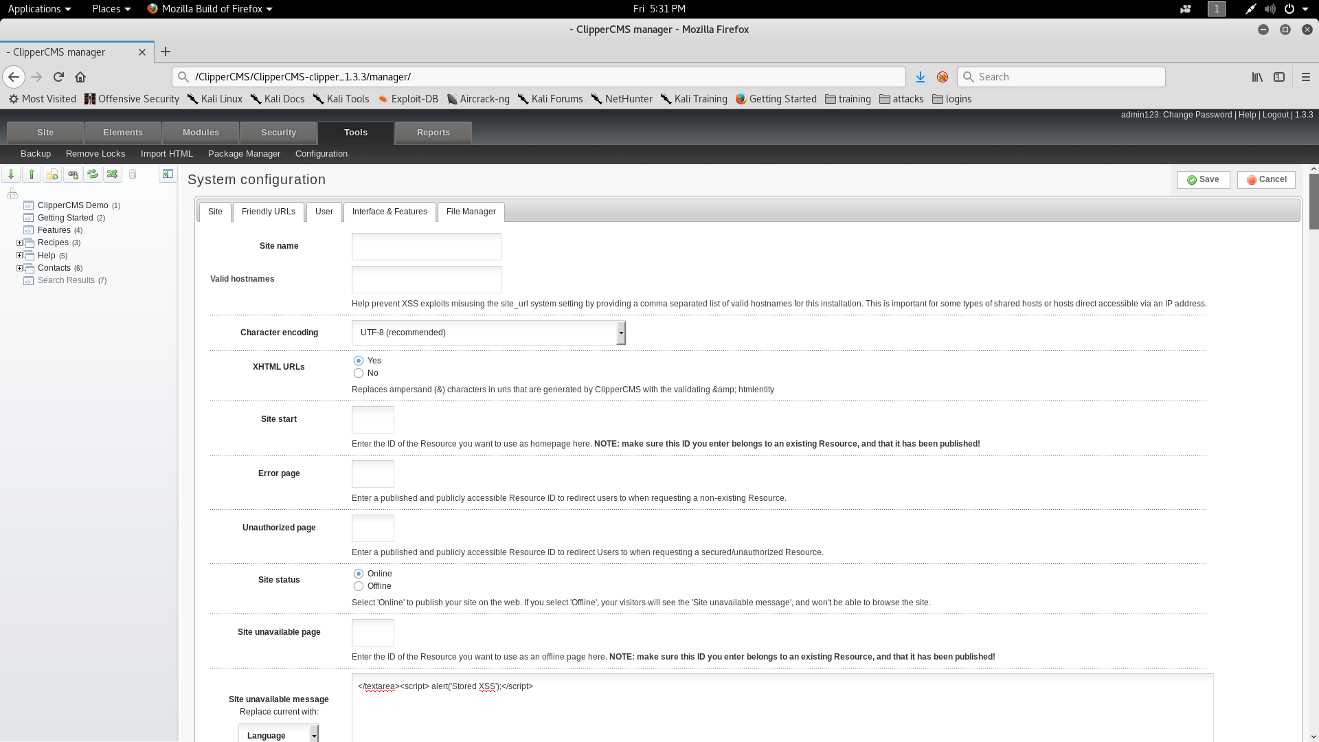 Stored XSS is found in CMS Clipper_1.3.3 version · Issue #489 · ClipperCMS/ClipperCMS · GitHub