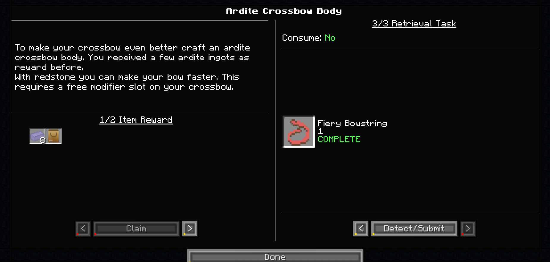 fiery bowstring required again in ardite crossbow body quest? · Issue #3233 · GTNewHorizons/GT ...