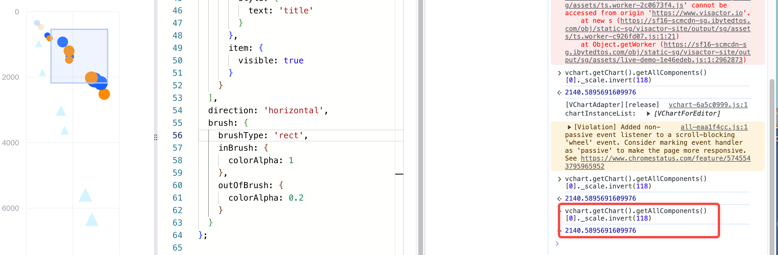 brush框选怎么获取对应x轴y轴的坐标 · Issue #1396 · VisActor/VChart · GitHub