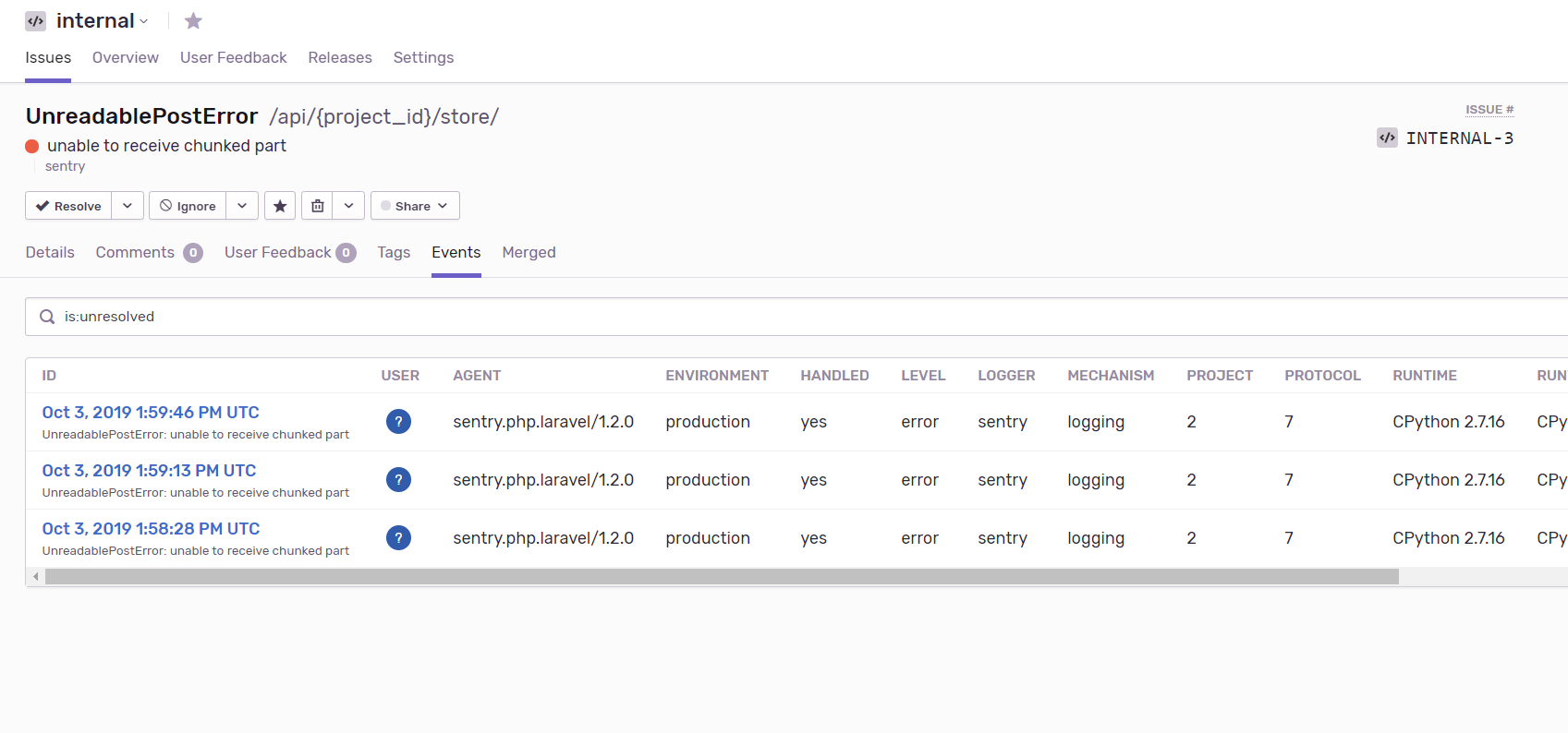 unable to receive chunked part · Issue #248 · getsentry/self-hosted · GitHub