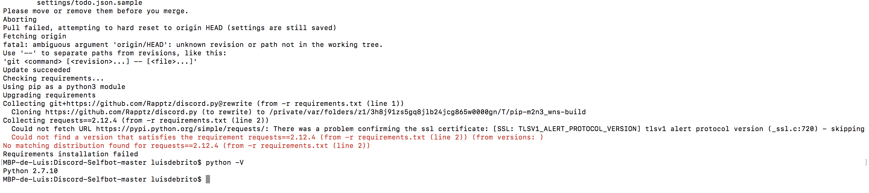 Version Error? (MAC) · Issue #340 · appu1232/Discord-Selfbot · GitHub