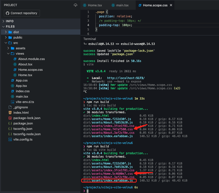 How To Refresh Main Entry File Hash Name When Only Modify Scope Css