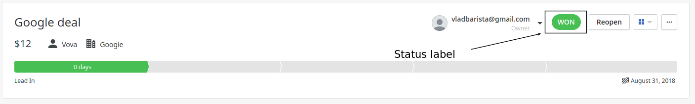 User can see label with status indicator if lead is won or lost (4/1 ...