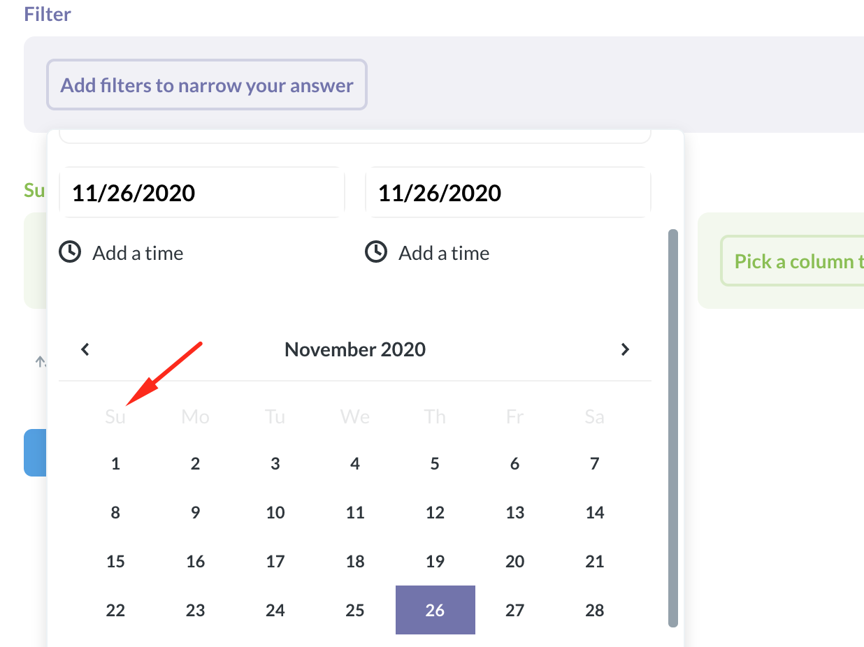 "First day of the week" not changing calendar widget on filters · Issue ...