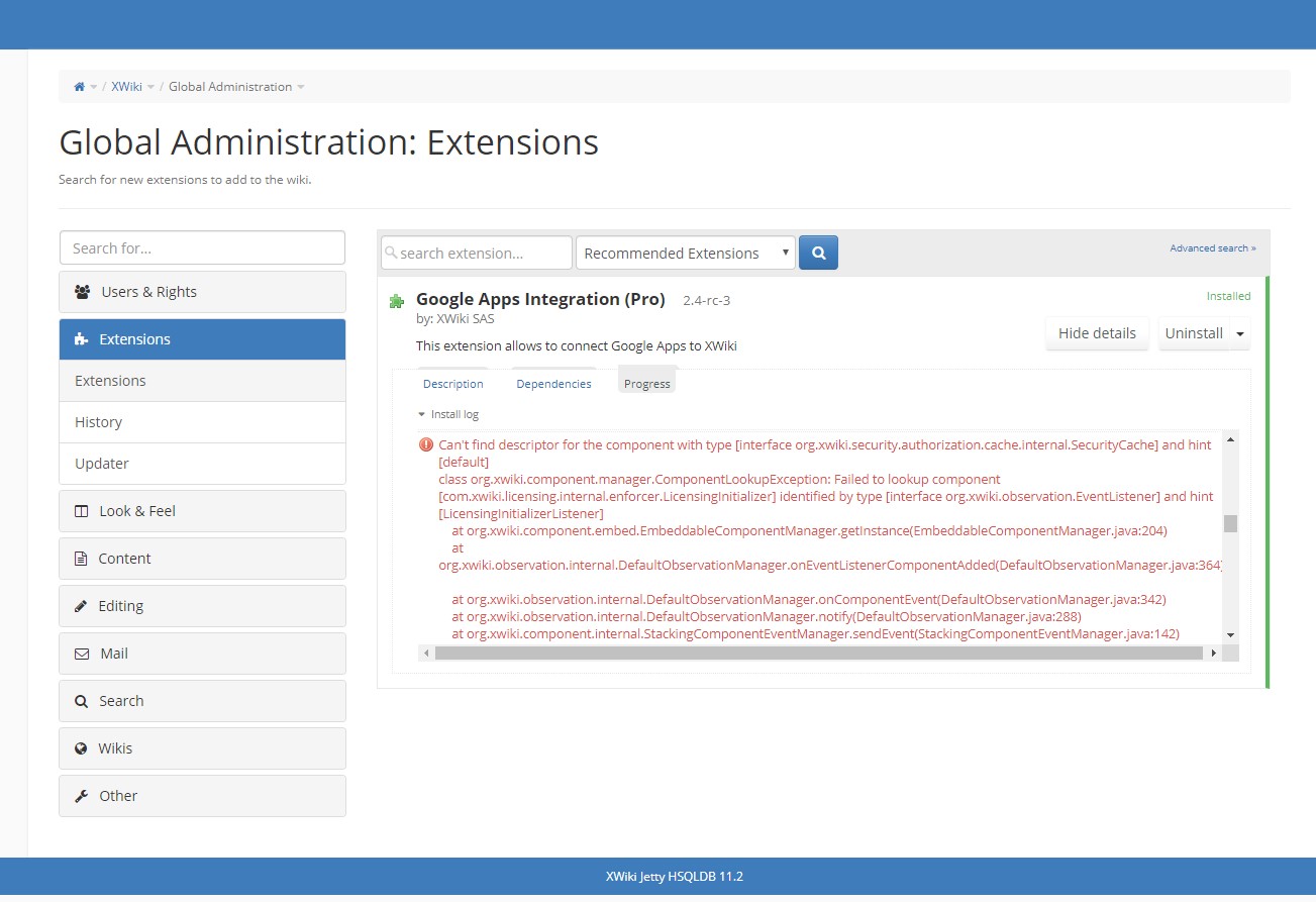 Can't get trial license on XWiki 11.2, Progress log errors, Console errors · Issue #57 ...