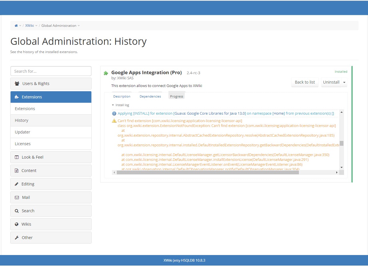 Can't get trial license on XWiki 11.2, Progress log errors, Console errors · Issue #57 ...