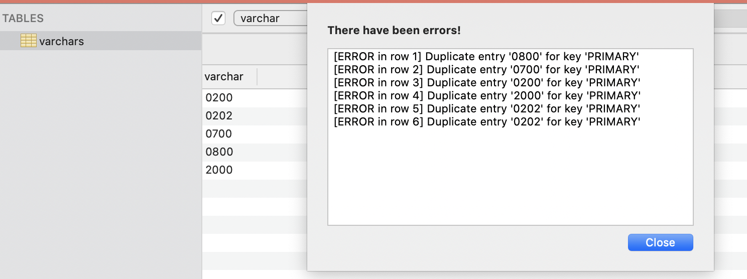 Incorrect ERRORs reported when importing csv file - Duplicate entry for Primary keys · Issue ...