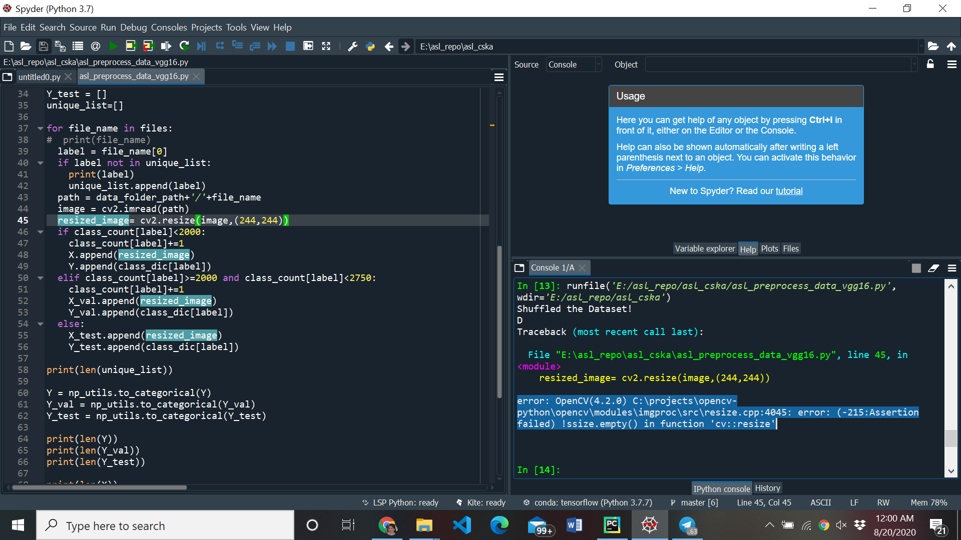 Preprocessing File Error · Issue 1 · Vagdevikamerican Sign Language Recognition System · Github