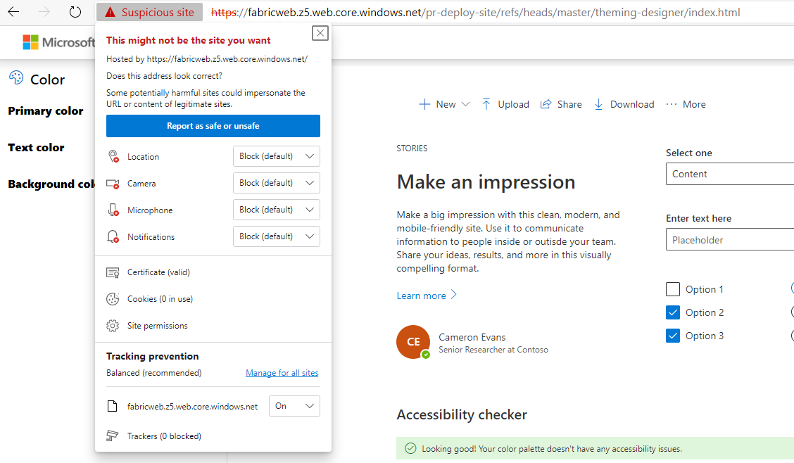 Theme Designer is classified as suspicious site by Microsoft Edge ...