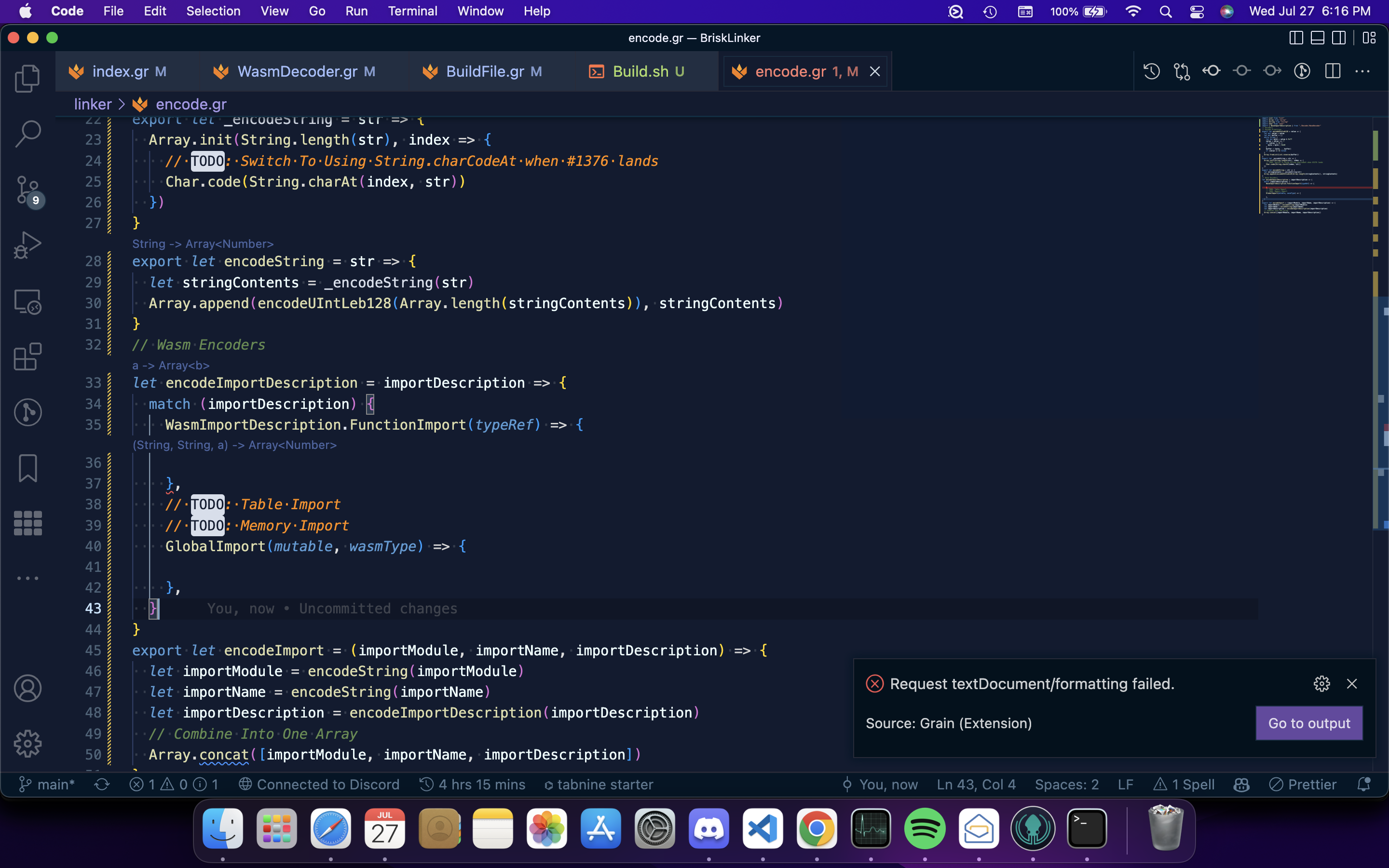 Formatter Throws Error On Invalid Grain Code · Issue #1377 · grain-lang/grain · GitHub