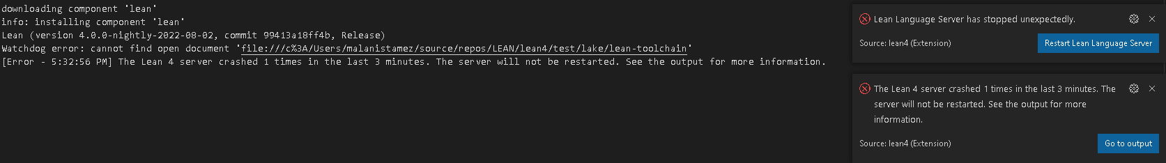 Lean Language Server Has Stopped Unexpectedly · Issue 235 · Leanprover Vscode Lean4 · Github