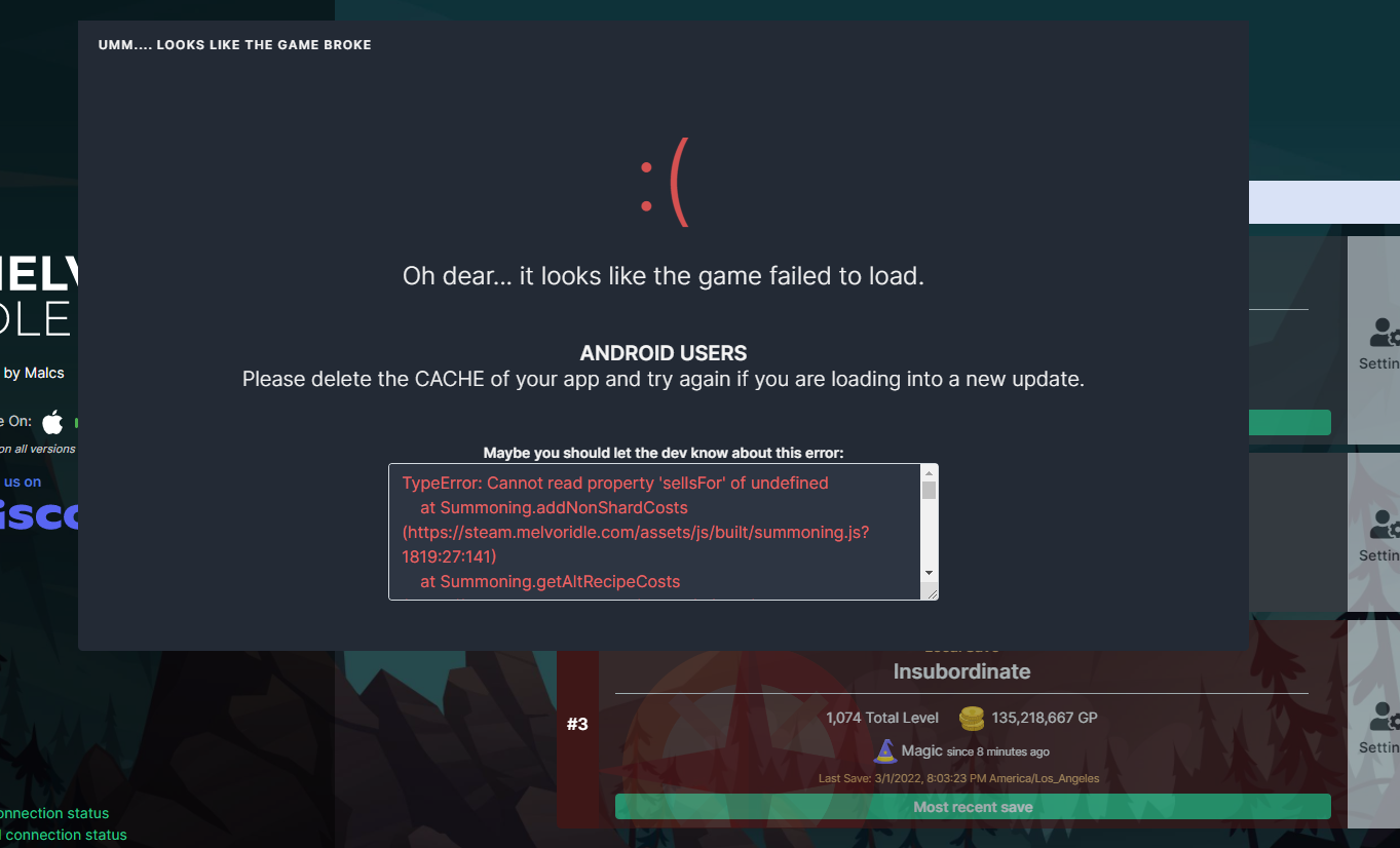 Summoning bug won't let me load save? I guess? · Issue #2287 · MelvorIdle/melvoridle.github.io ...