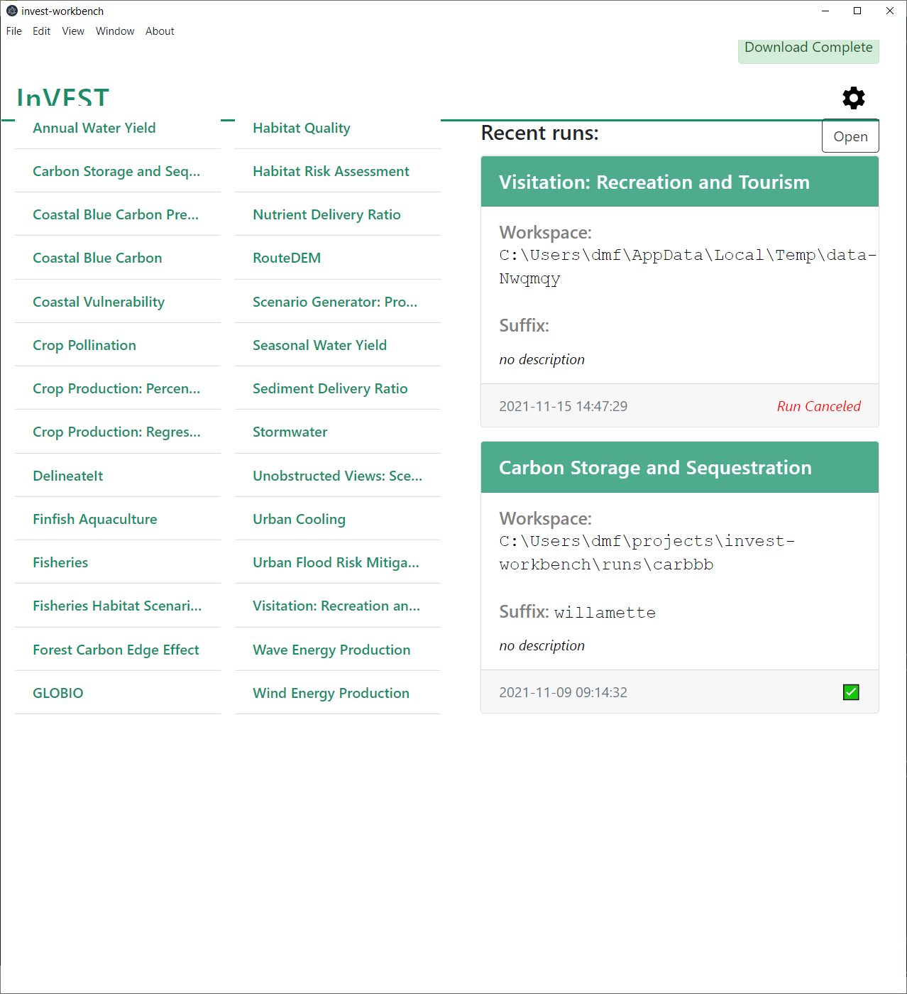 sample data download complete alert - bad layout · Issue #195 · natcap/invest-workbench · GitHub