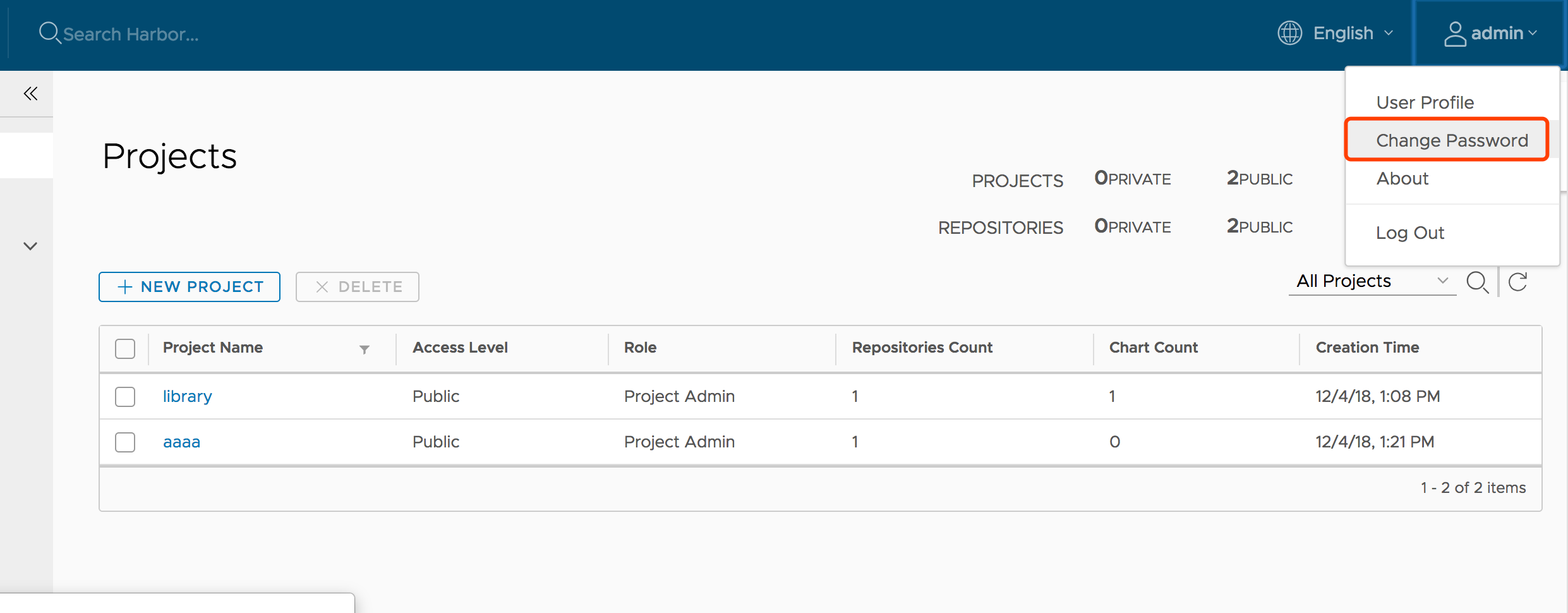 Null error display when changing password · Issue #6454 · goharbor ...