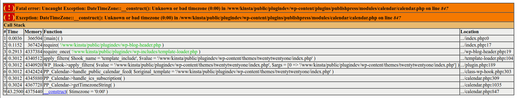Fatal error: Uncaught Exception: DateTimeZone::__construct(): Unknown or bad timezone (0:00 ...