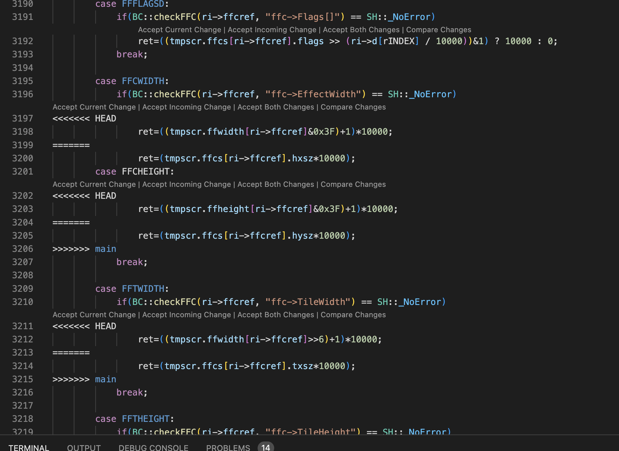 Git conflict resolution "accept both changes" deletes lines not related ...
