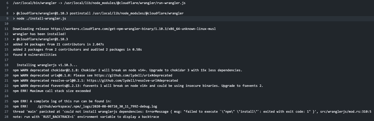 "Maximum call stack size exceeded" when installing wrangler (install-wrangler.js) · Issue #1481 ...