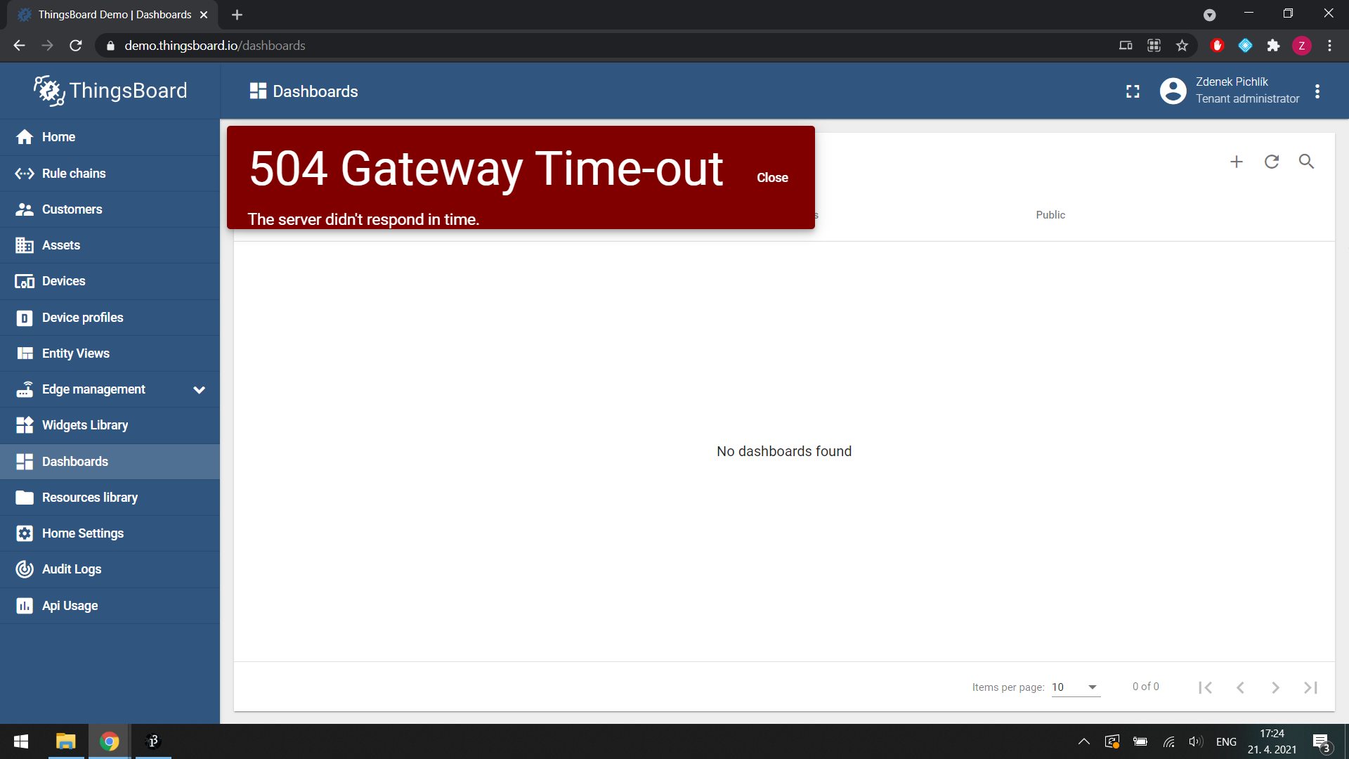[bug] 504 Gateway Time Out The Server Didn T Respond In Time · Issue 4462 · Thingsboard