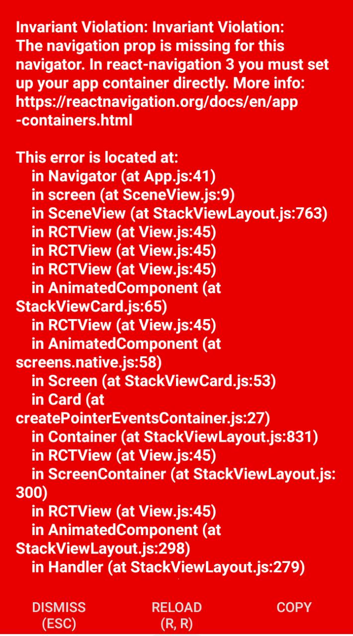 Invariant Violation The Navigation Props Is Missing For This Navigator In React Navigation 3