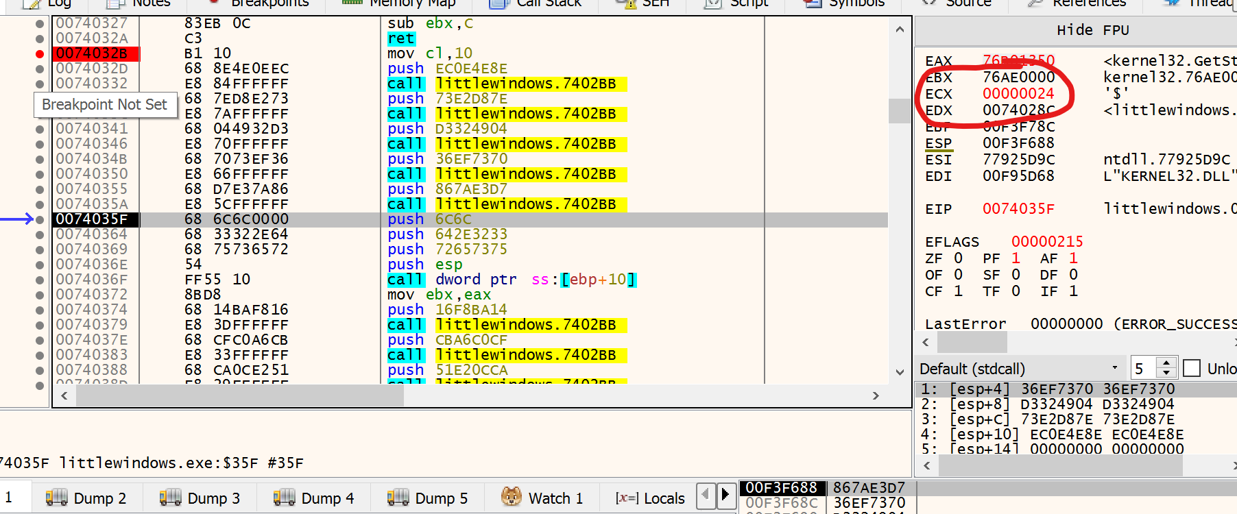Calling LoadLibraryA function does not retain ECX register · Issue #11 ...