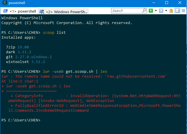 输入 iwr -useb get.scoop.sh | iex 报错 · Issue #1336 · neolee/pilot · GitHub