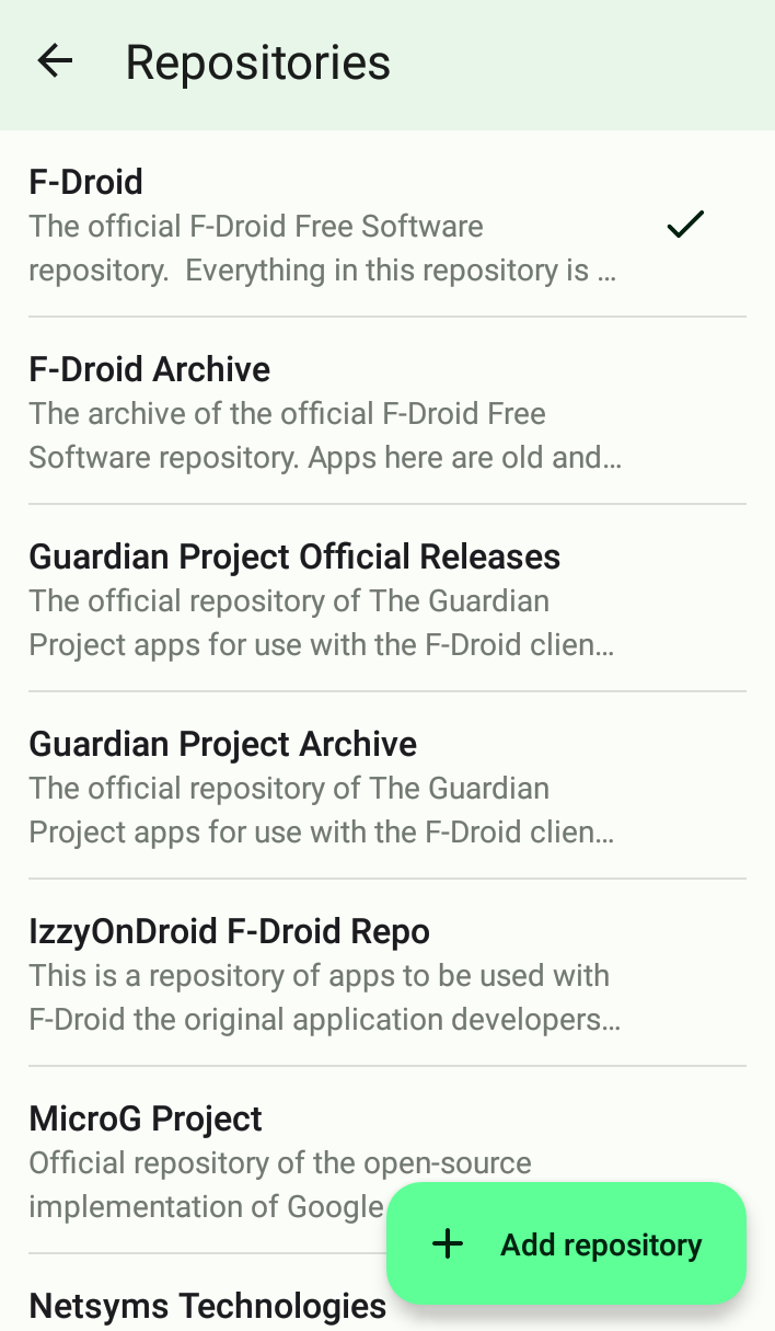 Checkbox for the last repository hidden by `Add repository` button · Issue #323 · Droid-ify ...
