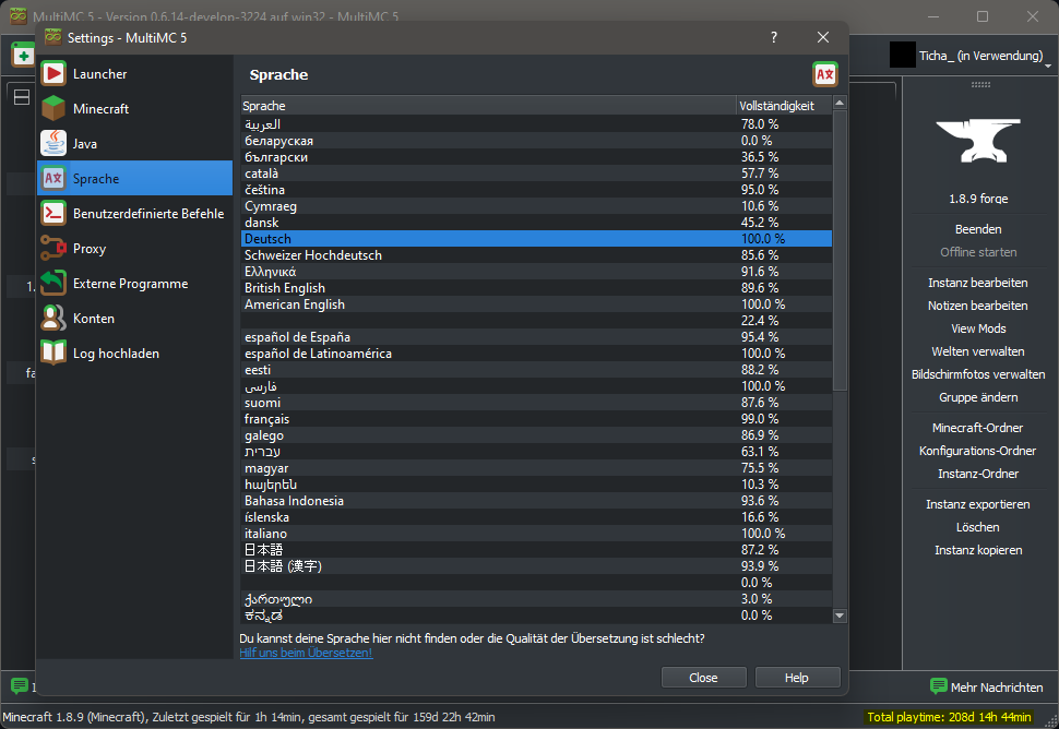 a few strings don't get translated when changing languages · Issue #4534 · MultiMC/Launcher · GitHub