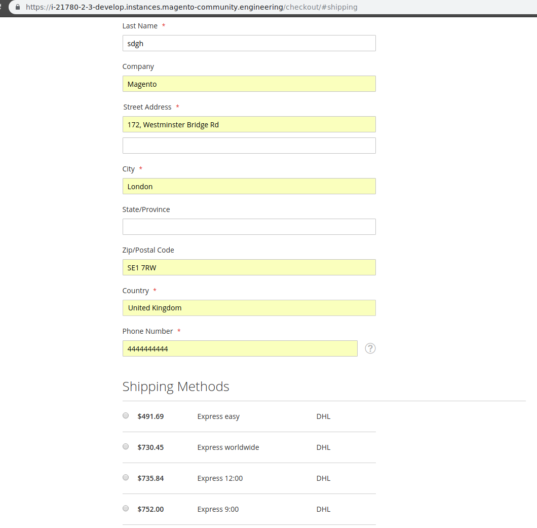 Bug with DHL Shipping Method · Issue #21780 · magento/magento2 · GitHub