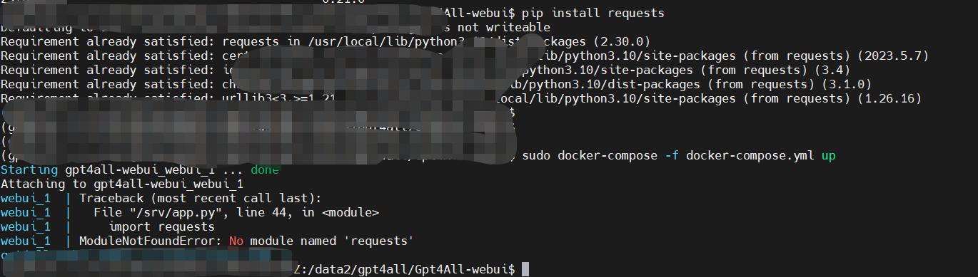 ModuleNotFoundError: No module named 'requests'#Ubuntu · Issue #33 · ParisNeo/Gpt4All-webui · GitHub