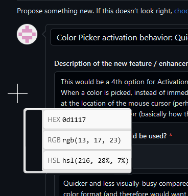 Color Picker activation behavior: Quickly select color code format ...