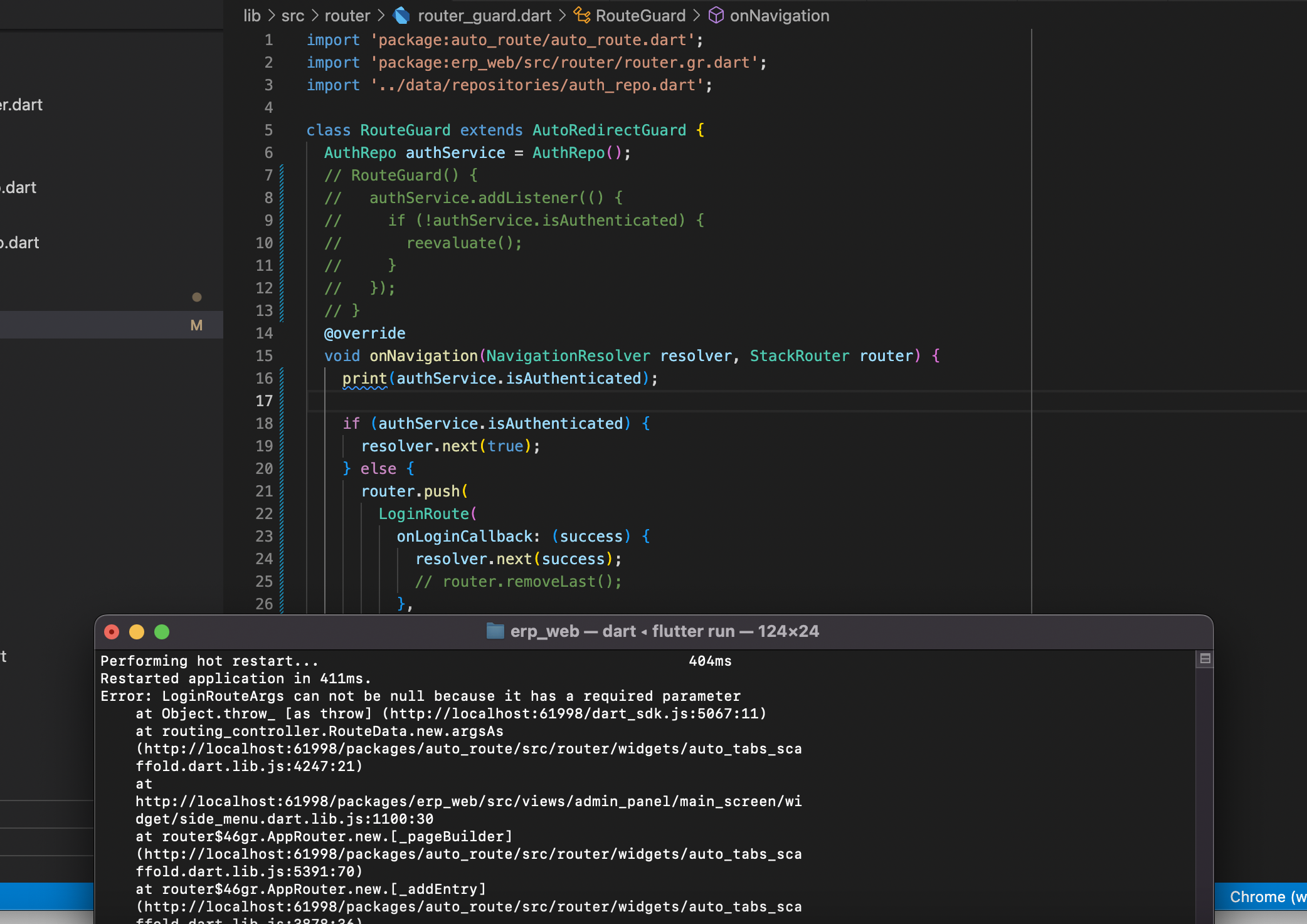 LoginRouteArgs can not be null because it has a required parameter ...