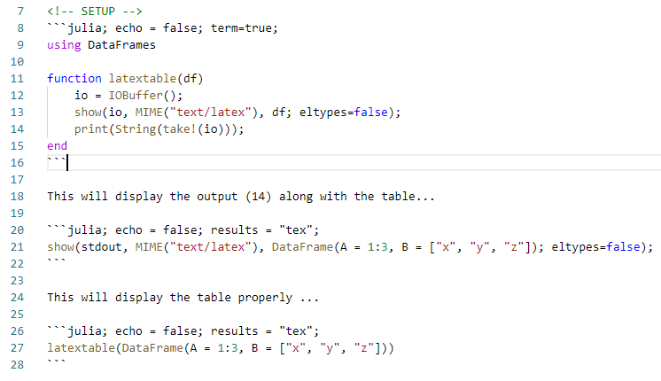 Visualizing a table in weave report? · Issue #200 · JunoLab/Weave.jl · GitHub