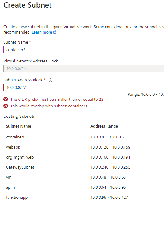 Can Not Add New Container Apps Environment Be To An Existing Vnet