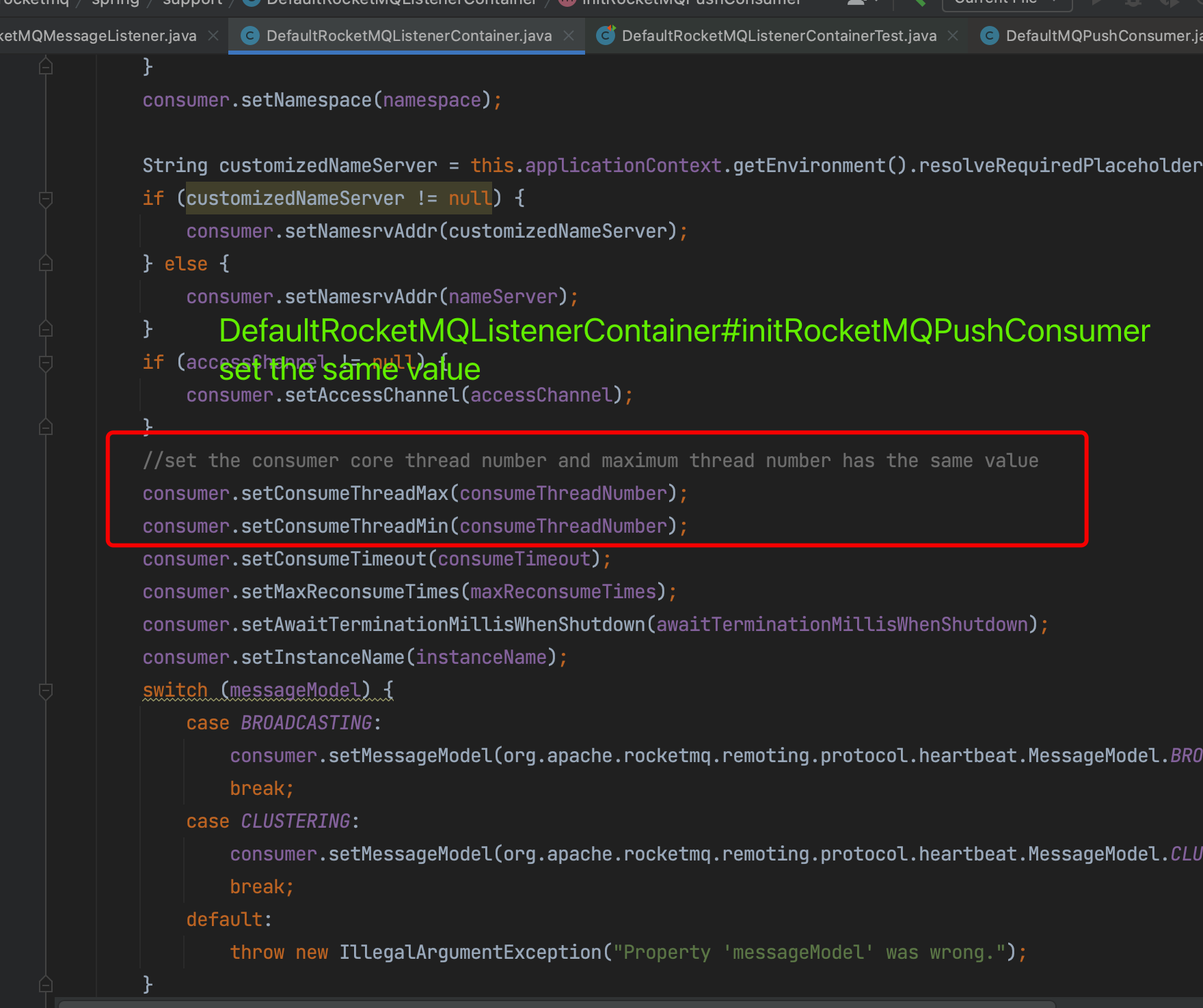 Bug In Consumemessageserviceupdatecorepoolsize Can Not Increase Consumeexecutor Coresize 