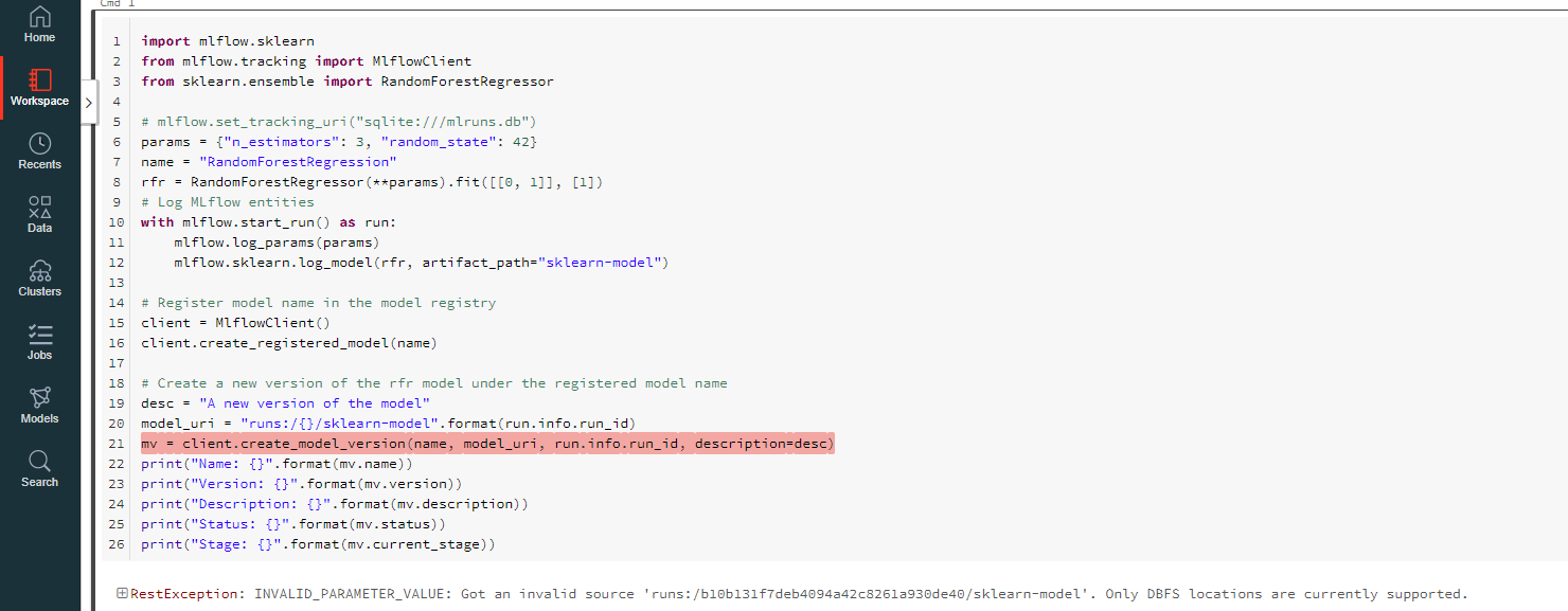 creating model version for model registry throws an error on Databricks when using relative path ...