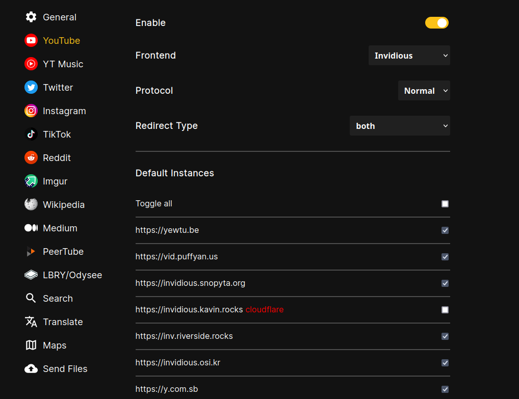 Expanding setting preferences to all front-ends · Issue #234 · libredirect/browser_extension ...