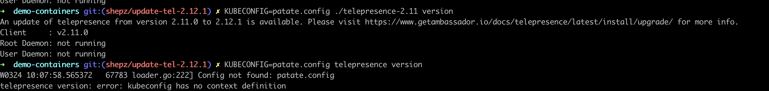 telepresence version must work without a valid kubeconfig · Issue #3095 · telepresenceio ...