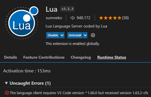 [FXCode][Extension][Lua Language Server]Runtime Status - Uncaught Errors · Issue #2223 ...
