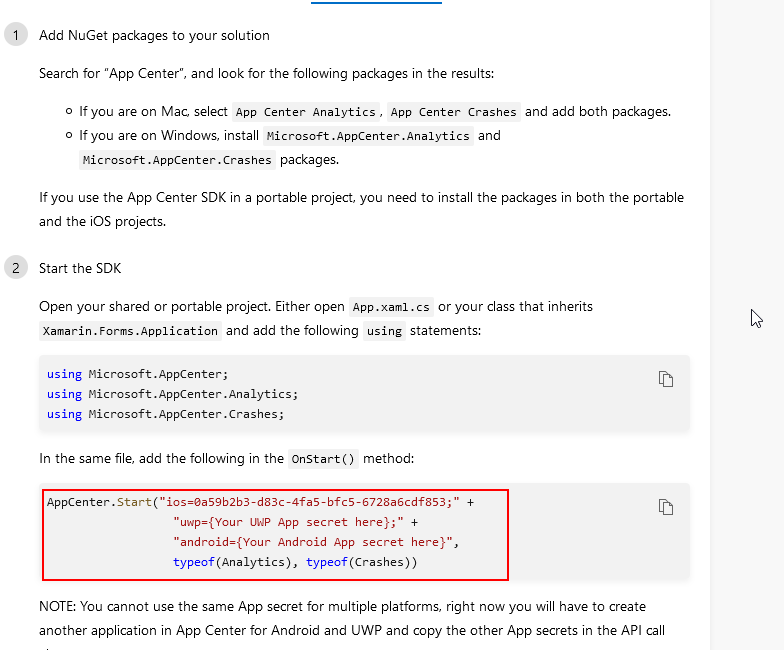 App Center Inconsistend instructions for Android, IOS, UWP · Issue #626 · MicrosoftDocs ...