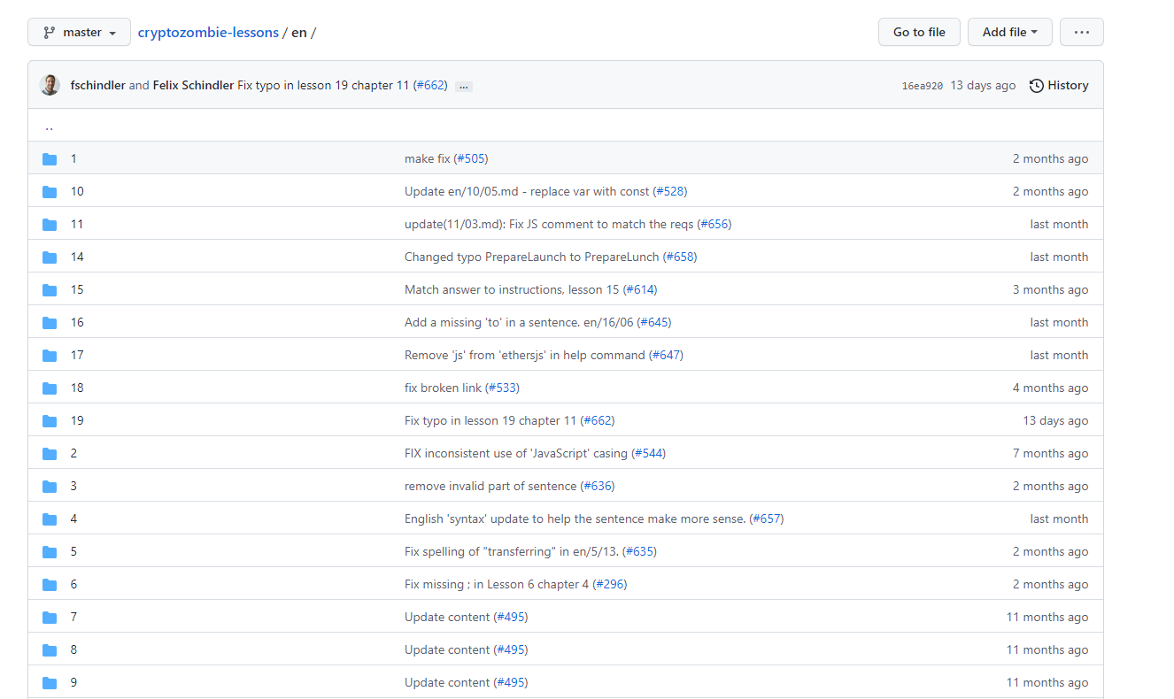 Chapter 13 missing in en version · Issue #659 · CryptozombiesHQ/cryptozombie-lessons · GitHub