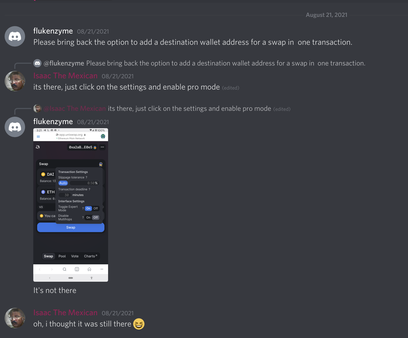 Bring Back Desitnation Address Option · Issue 2236 · Uniswap 