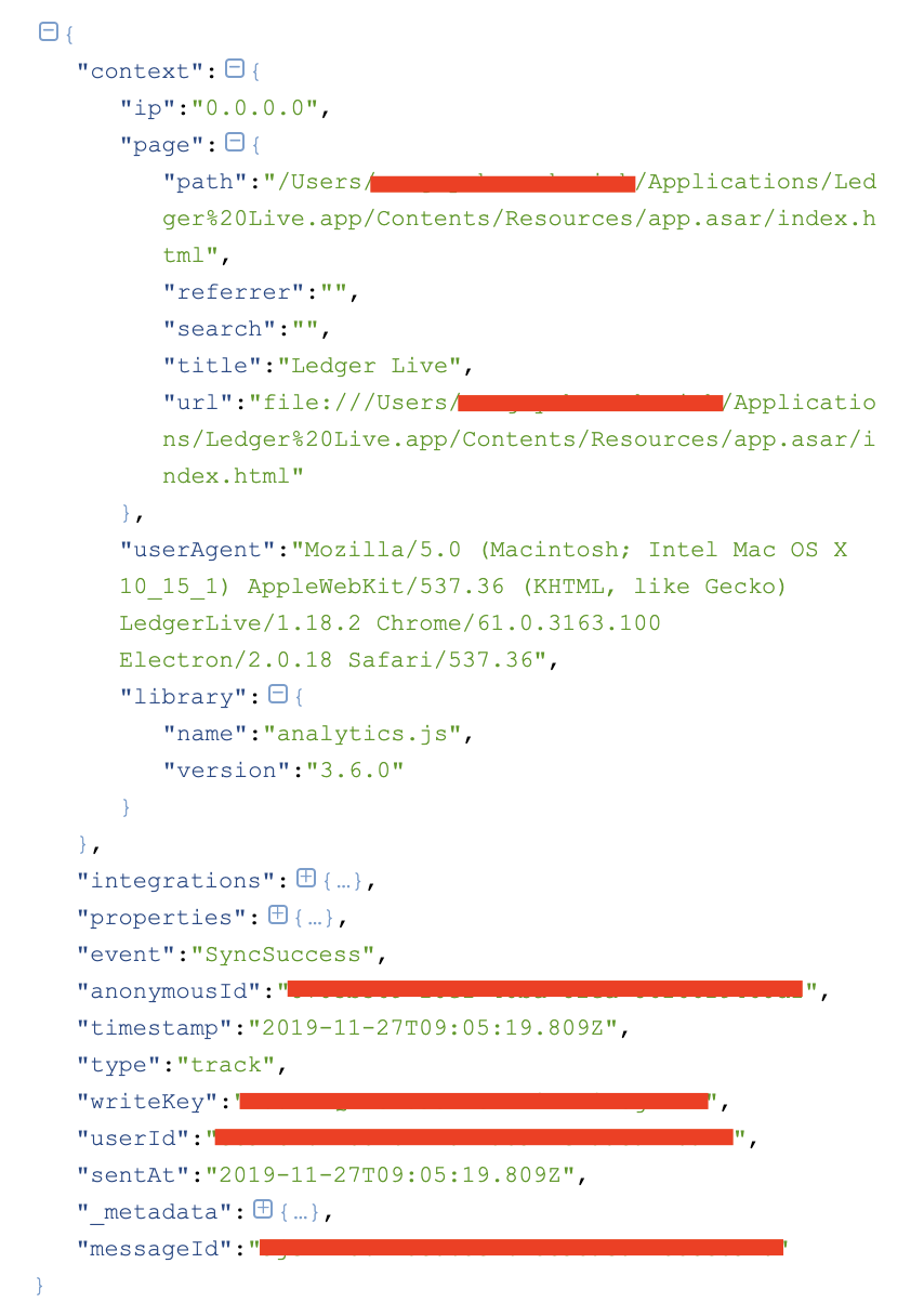 [Security] Ledger Live sends user home directory name to API endpoint ...