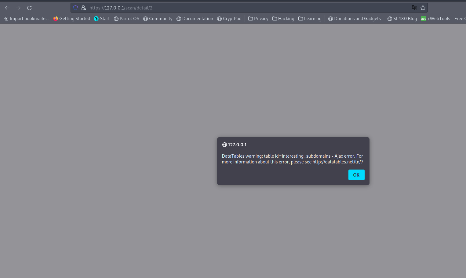 Datatables Warning Table Id Subdomain Scan Results Ajax Error · Issue 710 · Yogeshojha