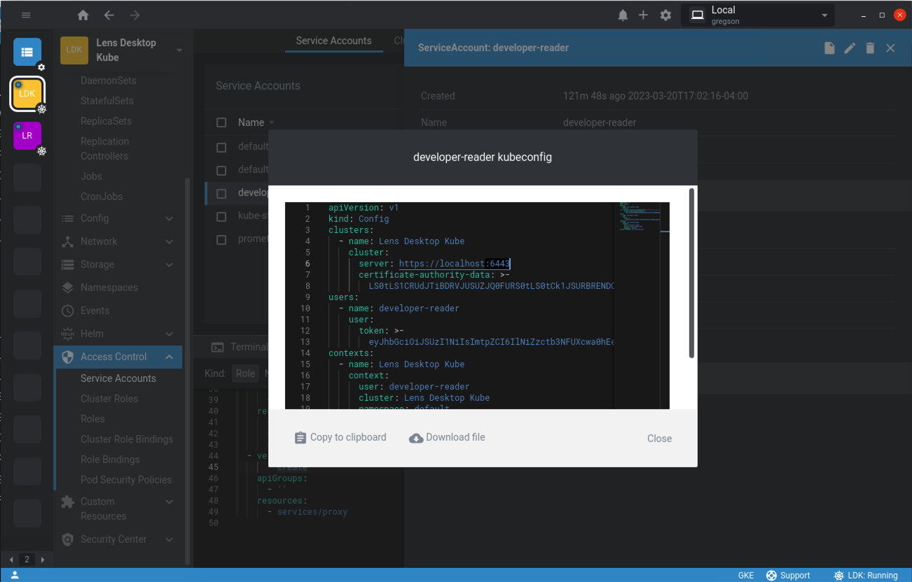 ServiceAccount kubeconfig has wrong server port · Issue #7388 · lensapp/lens · GitHub