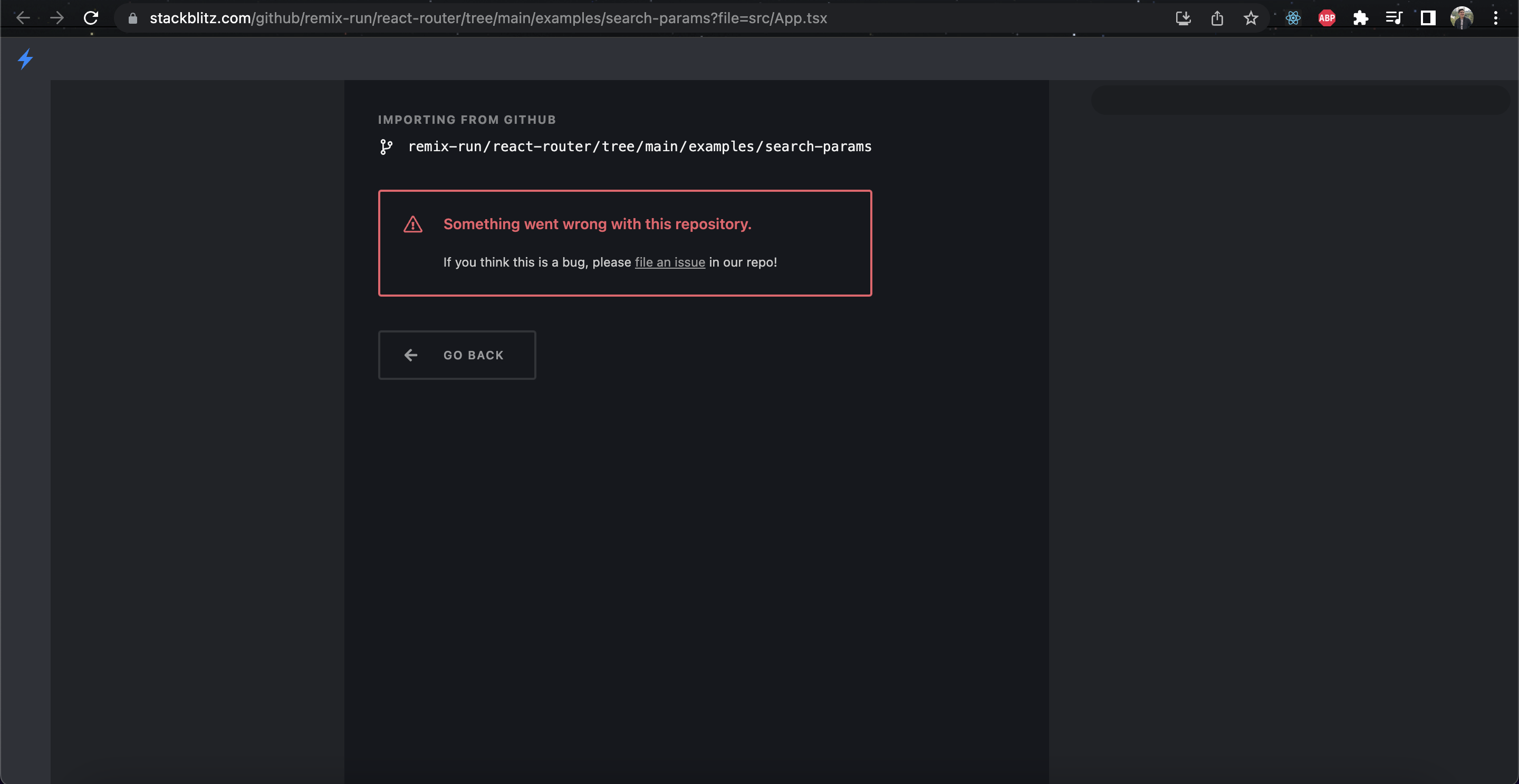 Search Params example not working on Stack Blitz · Issue #1861 · stackblitz/core · GitHub