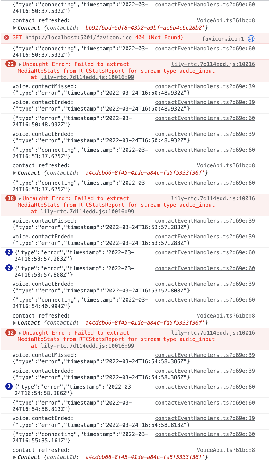 ContactState changes from Connecting to Error when contact missed ...
