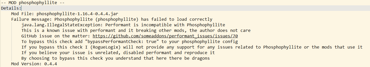 Not compatable with Phosphophyllite mod lib · Issue #114 · someaddons/performant_issues · GitHub